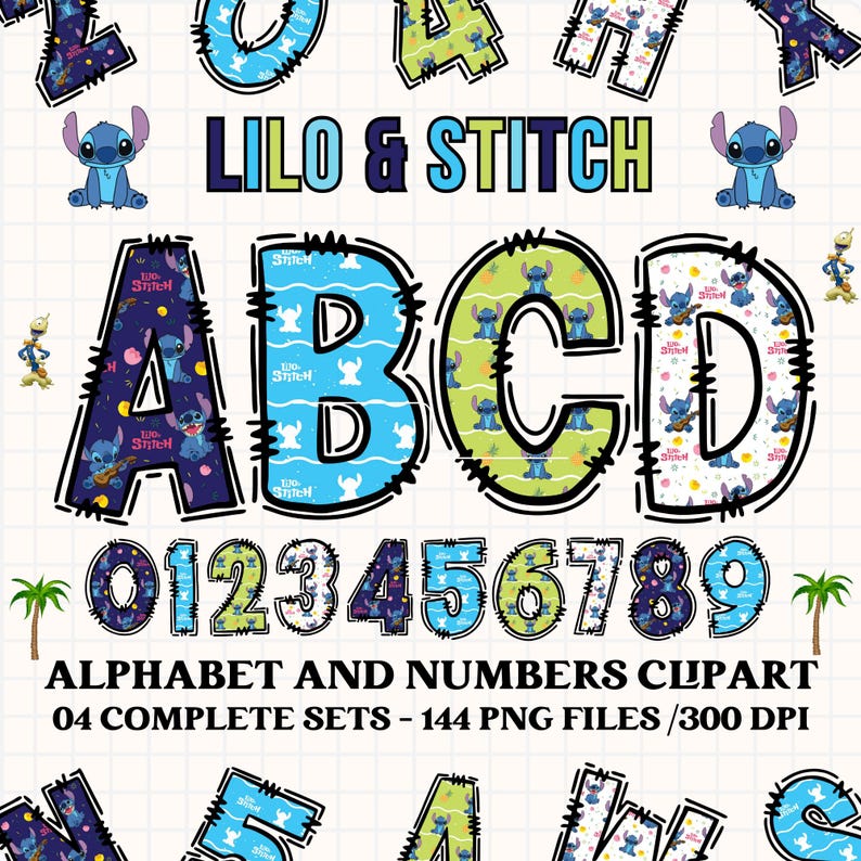 Lilo and Stitch Alphabet Clipart 300dpi Transparent PNG. 4 Styles With ...