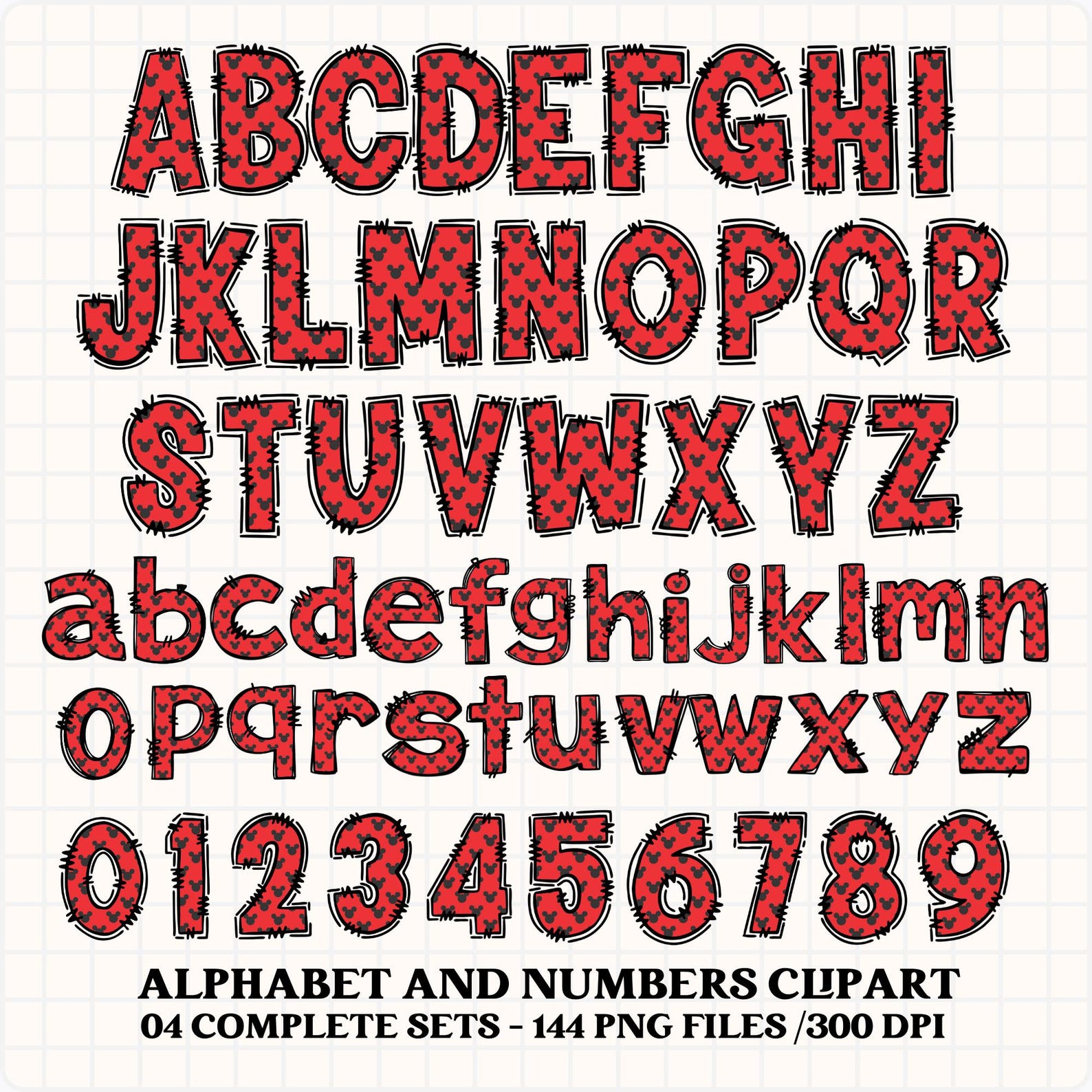 Mickey Mouse Alphabet Clipart 300dpi Transparent PNG. 4 Styles With ...