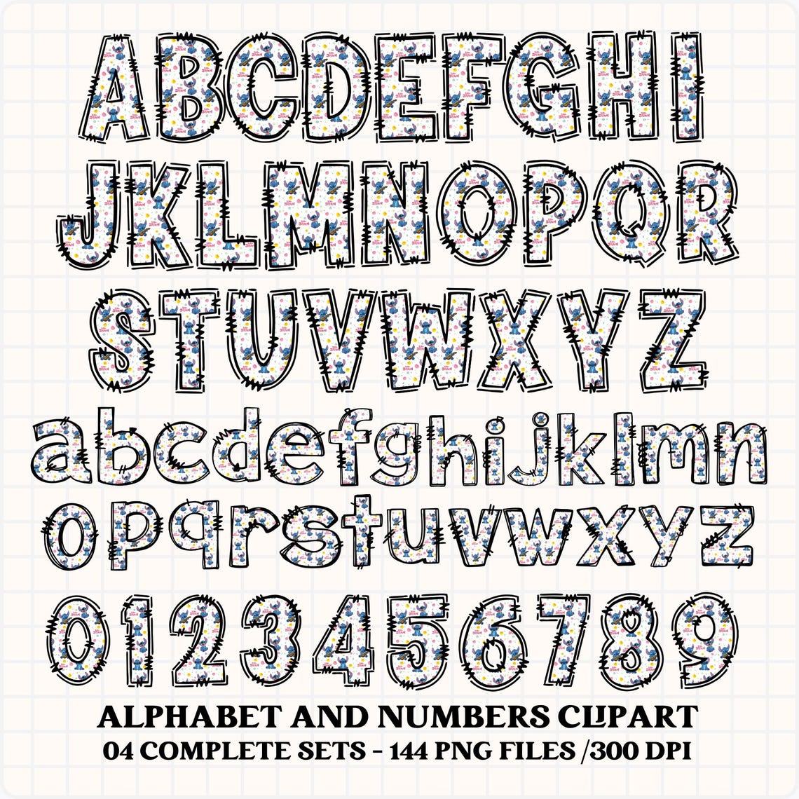 Lilo and Stitch Alphabet Clipart 300dpi Transparent PNG. 4 Styles With ...