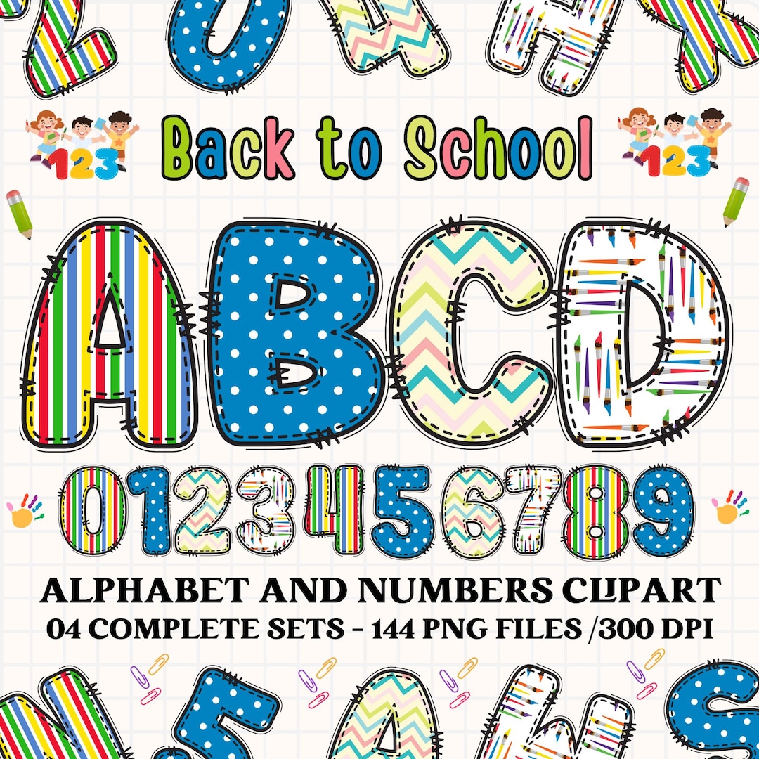 Back to School Alphabet Clipart PNG. 4 Styles With Back to School ...