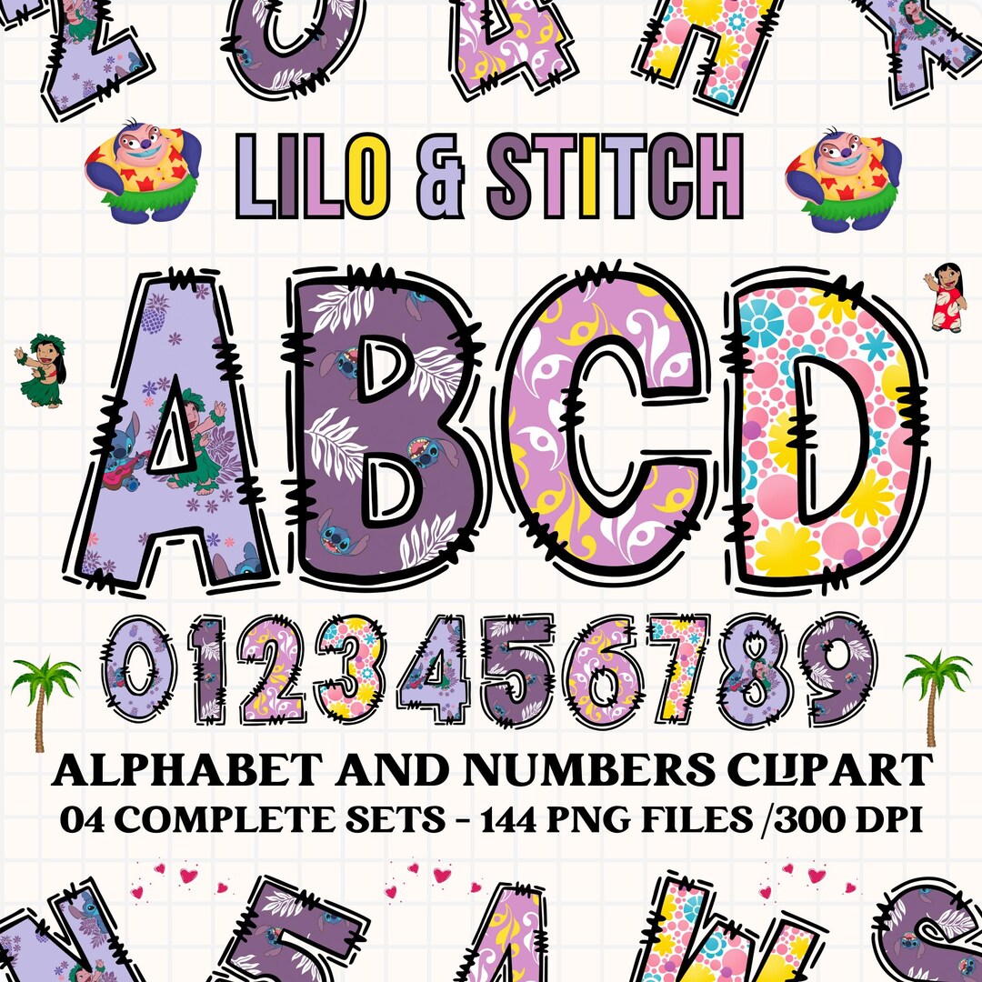 Lilo and Stitch Alphabet Clipart 300dpi Transparent PNG. 4 Styles With ...