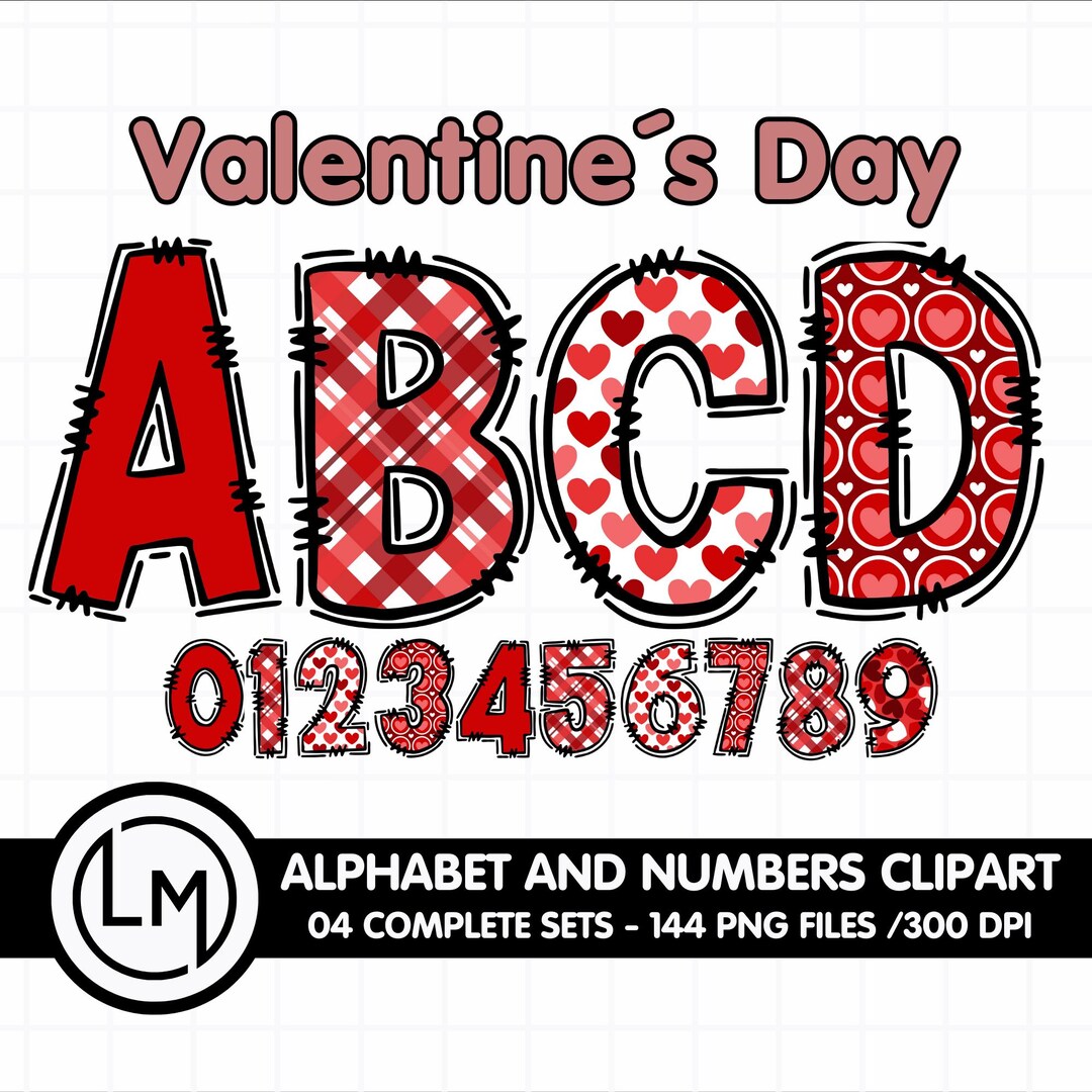 Valentines Day Alphabet Clipart PNG. 4 Styles With Valentine Day ...