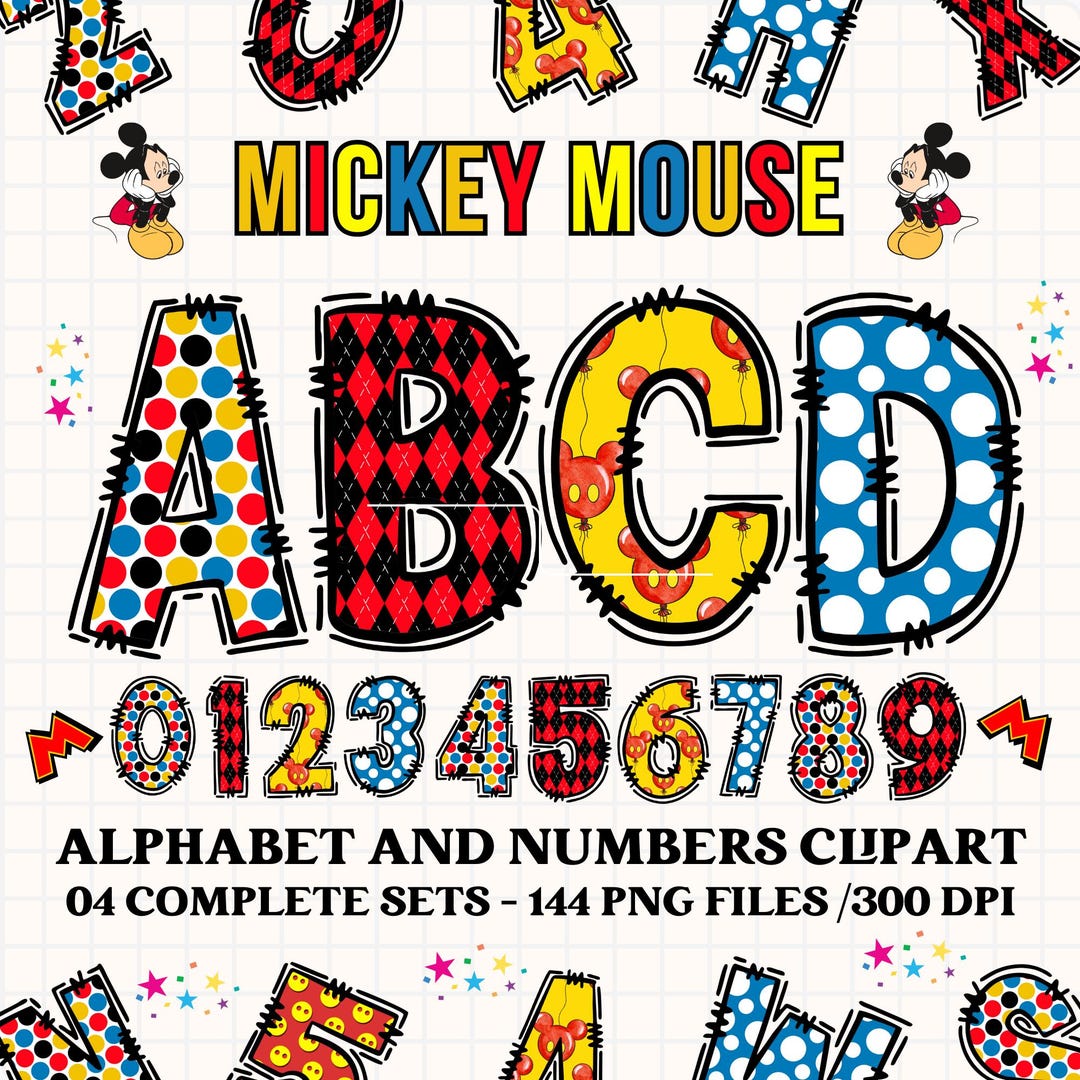 Mickey Mouse Alphabet Clipart 300dpi Transparent PNG. 4 Styles With ...