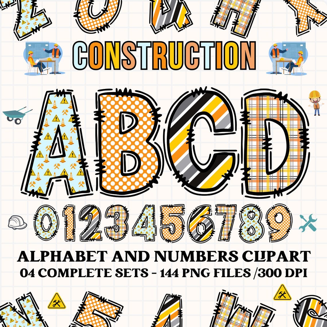 Construction Alphabet Clipart PNG. 4 Styles With Construction Cliparts ...