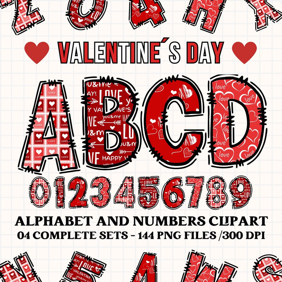 Valentines Day Alphabet Clipart PNG. 4 Styles With Valentine Day ...