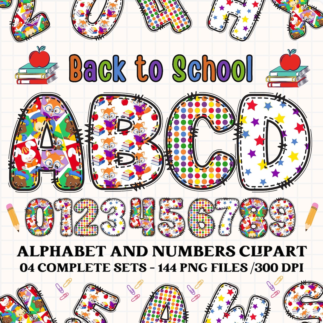 Back to School Alphabet Clipart PNG. 4 Styles With Back to School ...