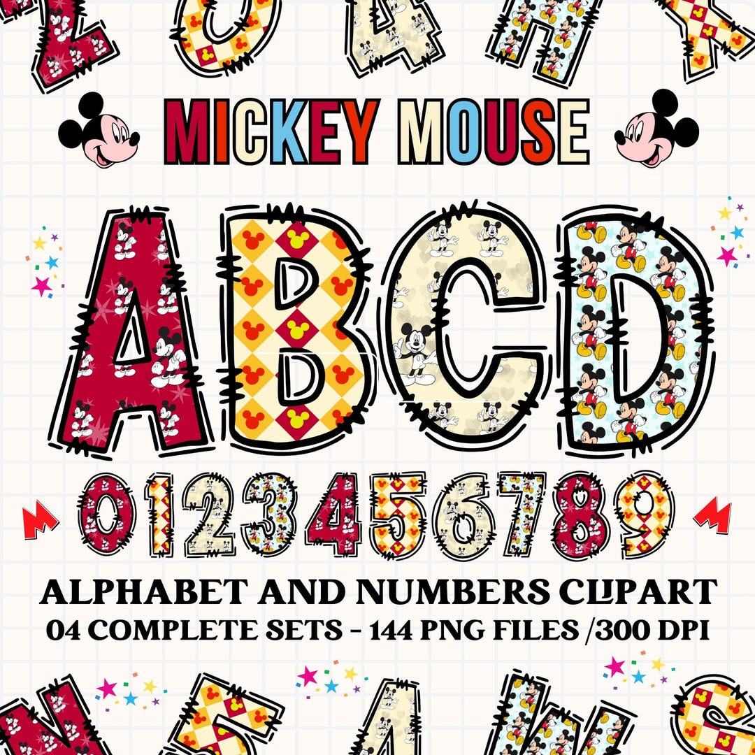 Mickey Mouse Alphabet Clipart 300dpi Transparent PNG. 4 Styles With ...