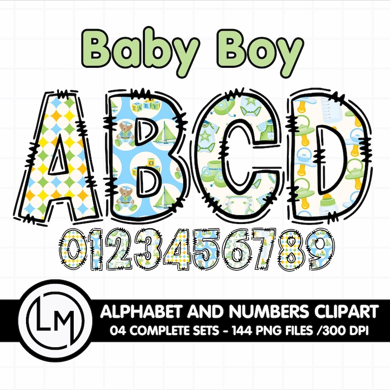 Baby Boy Alphabet Clipart PNG. 4 Styles With Baby Boy Cliparts. Baby ...