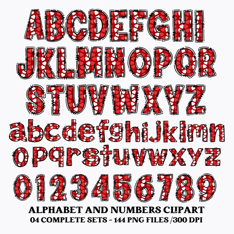 Valentines Day Alphabet Clipart PNG. 4 Styles With Valentine Day ...