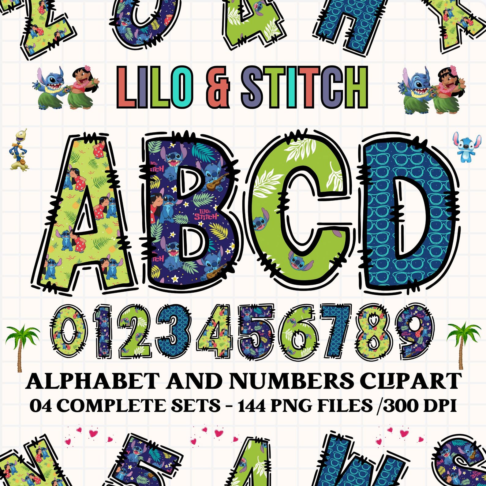 Lilo and Stitch Alphabet Clipart 300dpi Transparent PNG. 4 Styles With ...