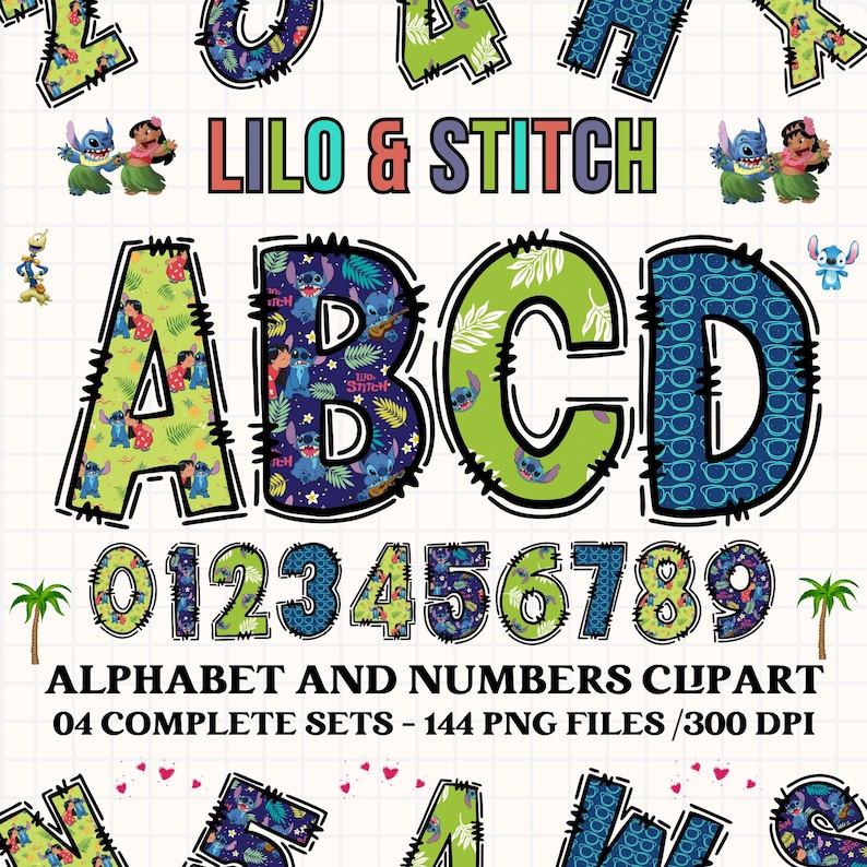 Lilo and Stitch Alphabet Clipart 300dpi Transparent PNG. 4 Styles With ...
