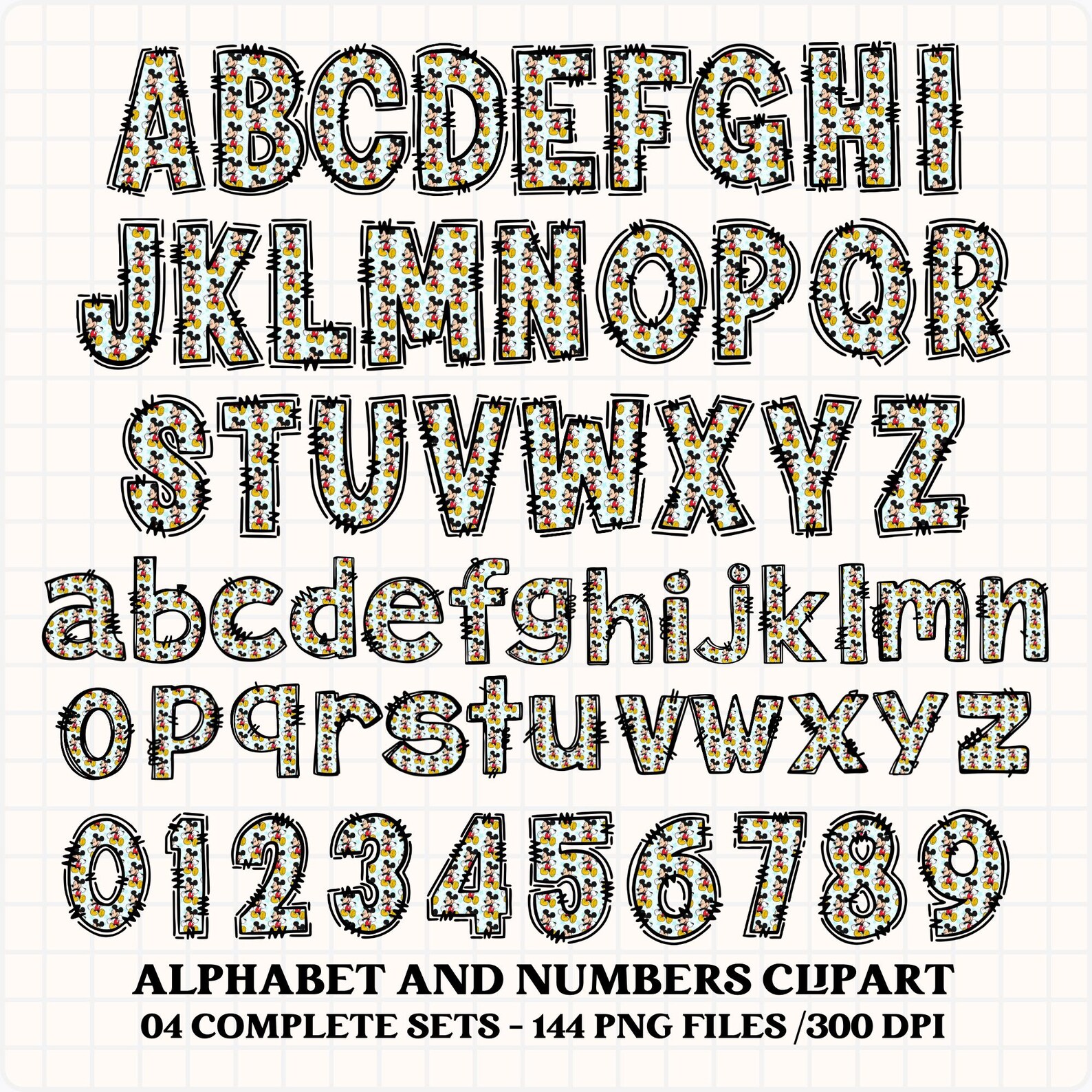 Mickey Mouse Alphabet Clipart 300dpi Transparent PNG. 4 Styles With ...