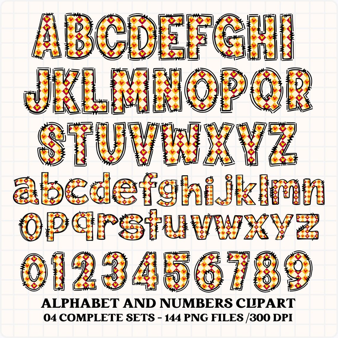 Mickey Mouse Alphabet Clipart 300dpi Transparent PNG. 4 Styles With ...
