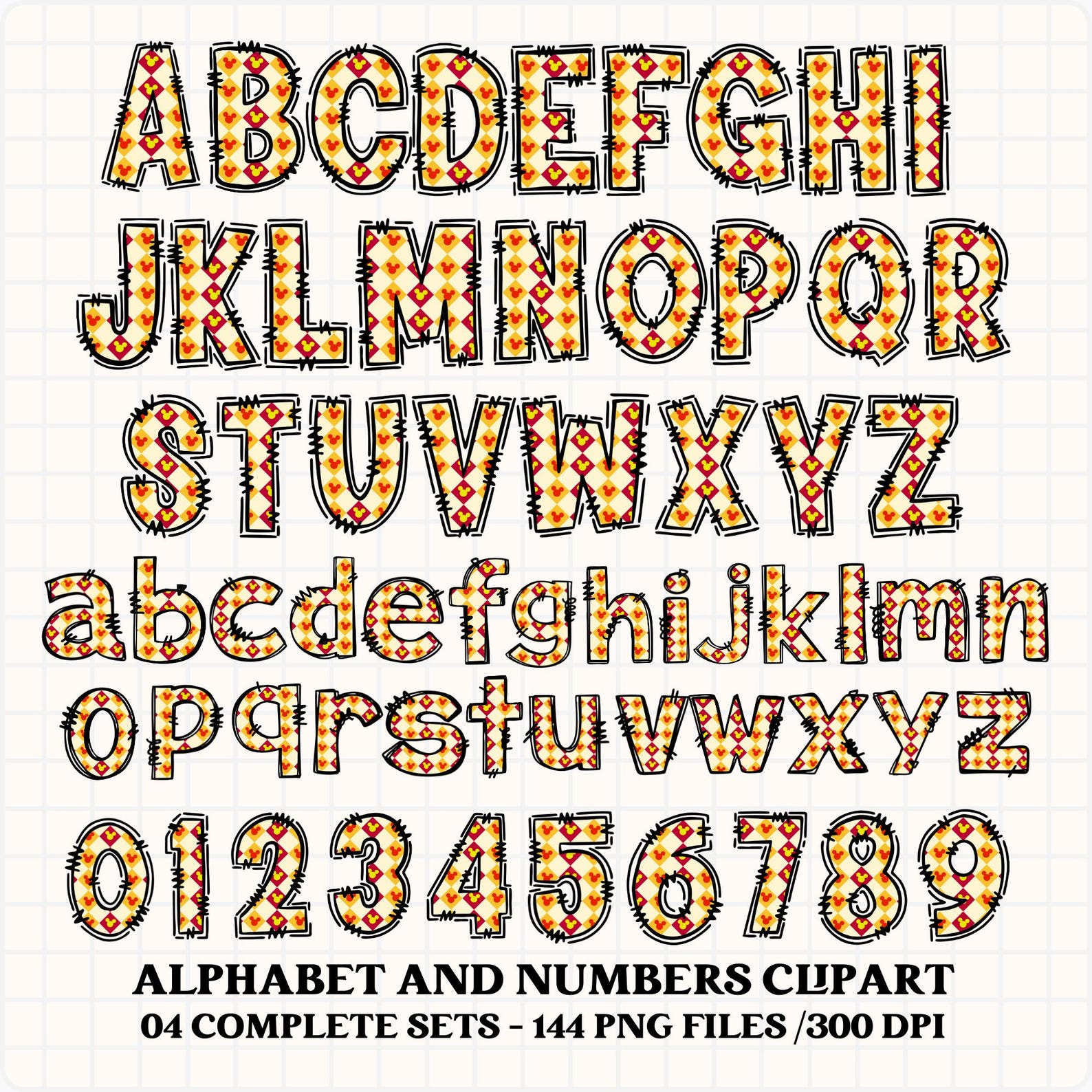 Mickey Mouse Alphabet Clipart 300dpi Transparent PNG. 4 Styles With ...