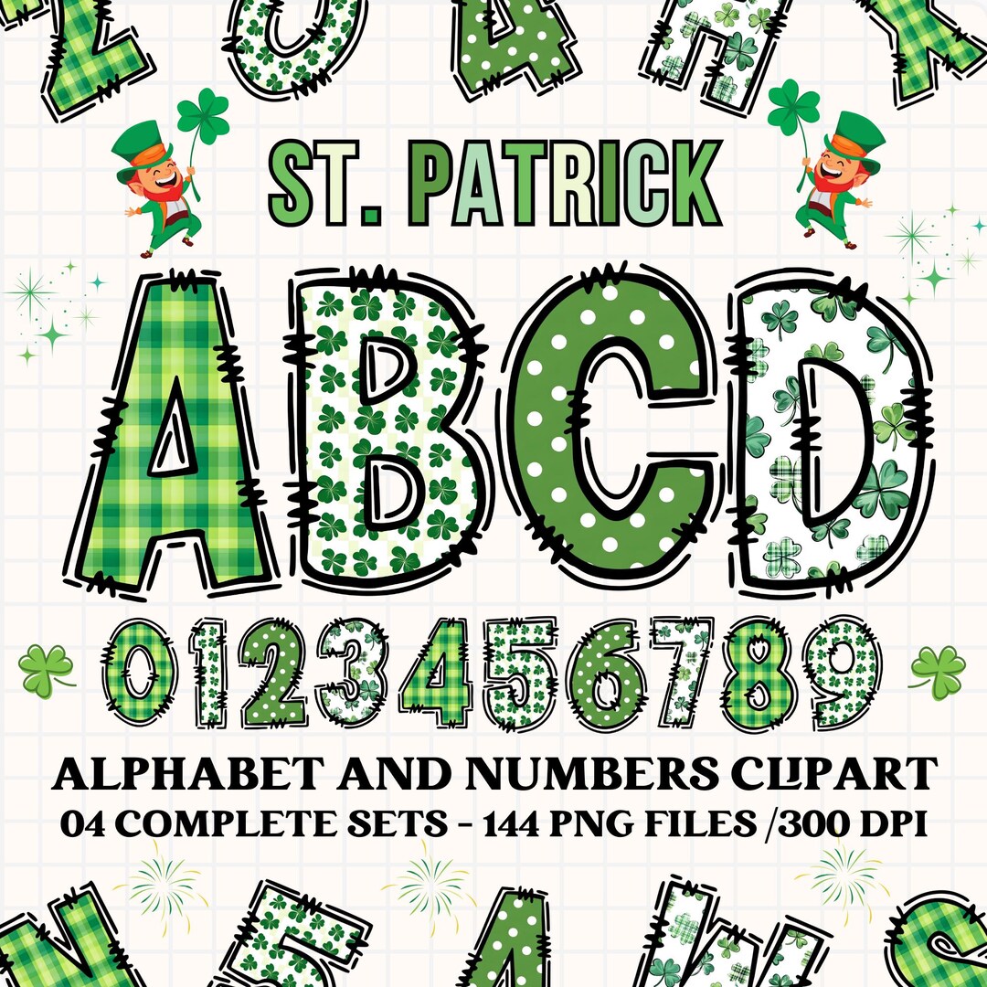 St Patrick Day Alphabet Clipart 300dpi Transparent PNG. 4 Styles With ...