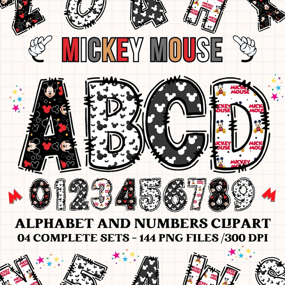 Mickey Mouse Alphabet Clipart 300dpi Transparent PNG. 4 Styles With ...