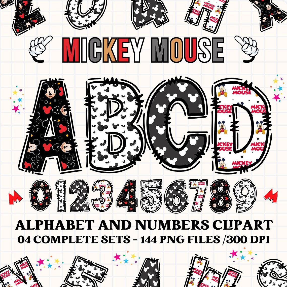 Mickey Mouse Alphabet Clipart 300dpi Transparent PNG. 4 Styles With ...