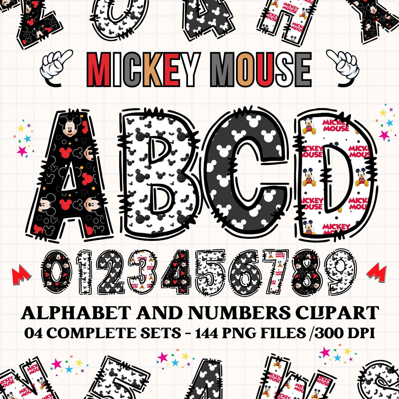 Mickey Mouse Alphabet Clipart 300dpi Transparent PNG. 4 Styles With ...