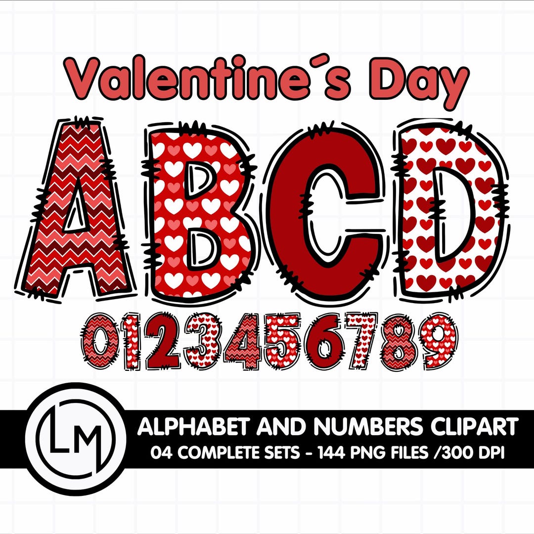 Valentines Day Alphabet Clipart PNG. 4 Styles With Valentine Day ...