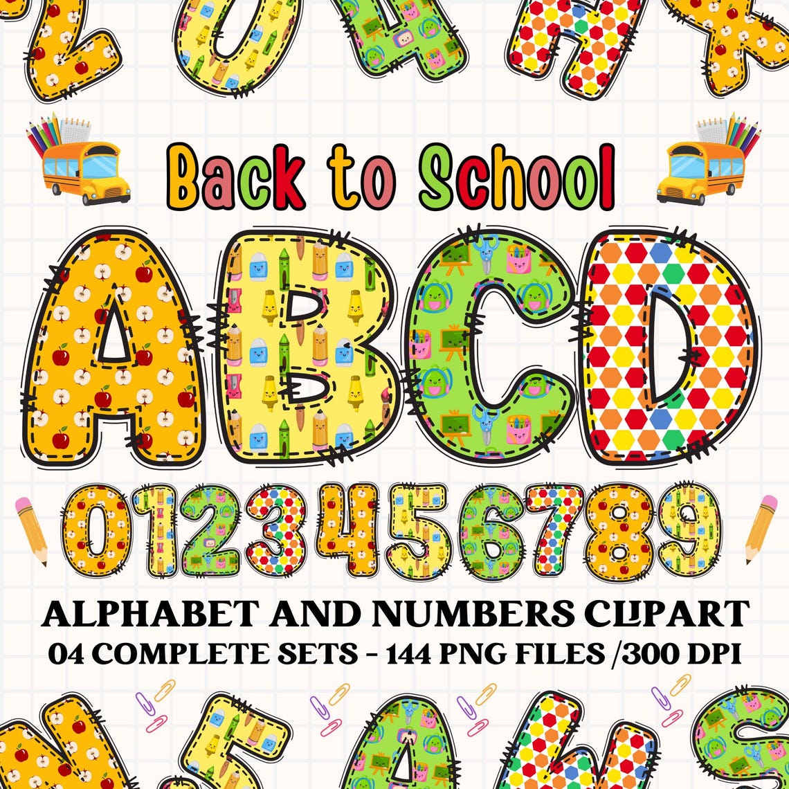 Back to School Alphabet Clipart PNG. 4 Styles With Back to School ...