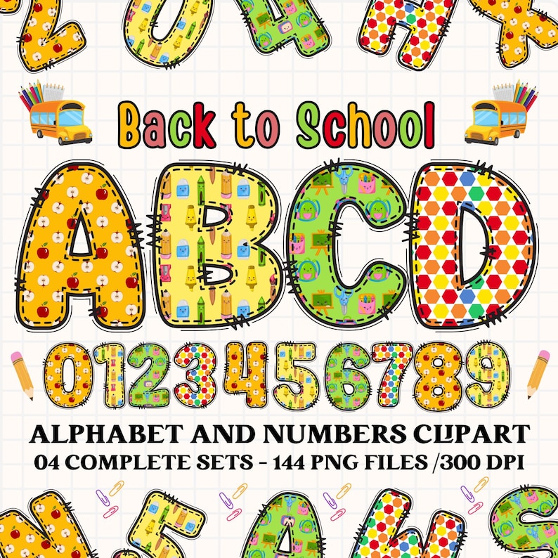 Back to School Alphabet Clipart PNG. 4 Styles With Back to School ...