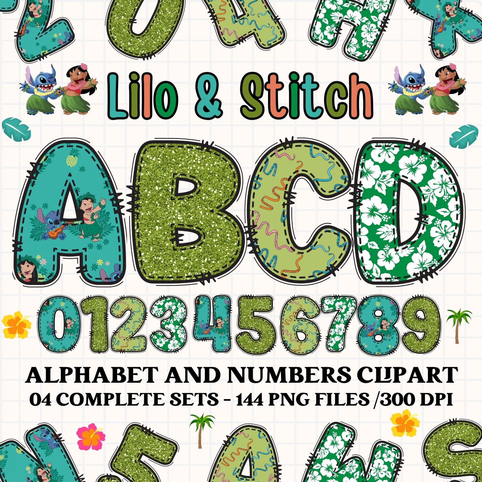 Lilo and Stitch Alphabet Clipart 300dpi Transparent PNG. 4 Styles With ...