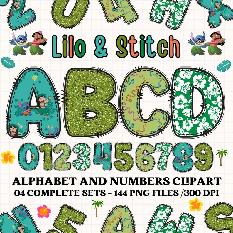 Lilo and Stitch Alphabet Clipart 300dpi Transparent PNG. 4 Styles With ...