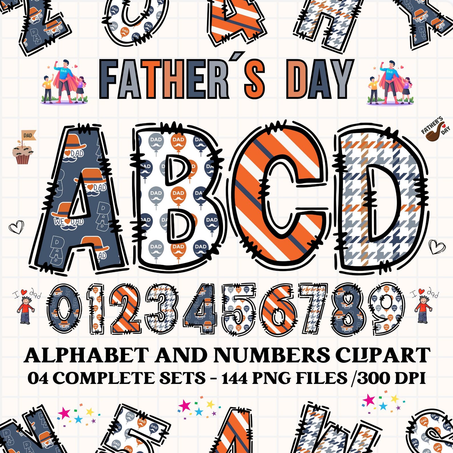 Fathers Day Alphabet Clipart PNG. 4 Styles With Fathers Day Cliparts ...