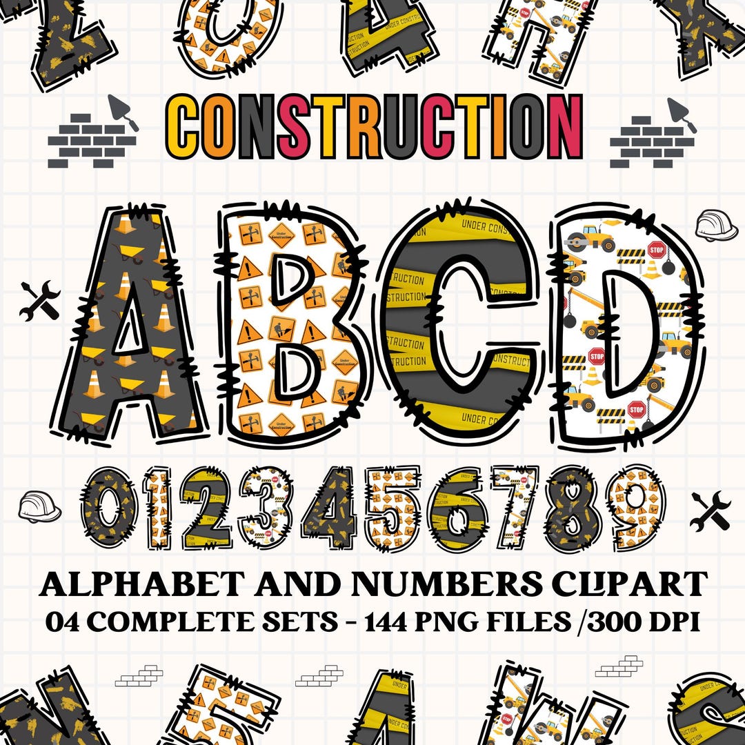 Construction Alphabet Clipart PNG. 4 Styles With Construction Cliparts ...