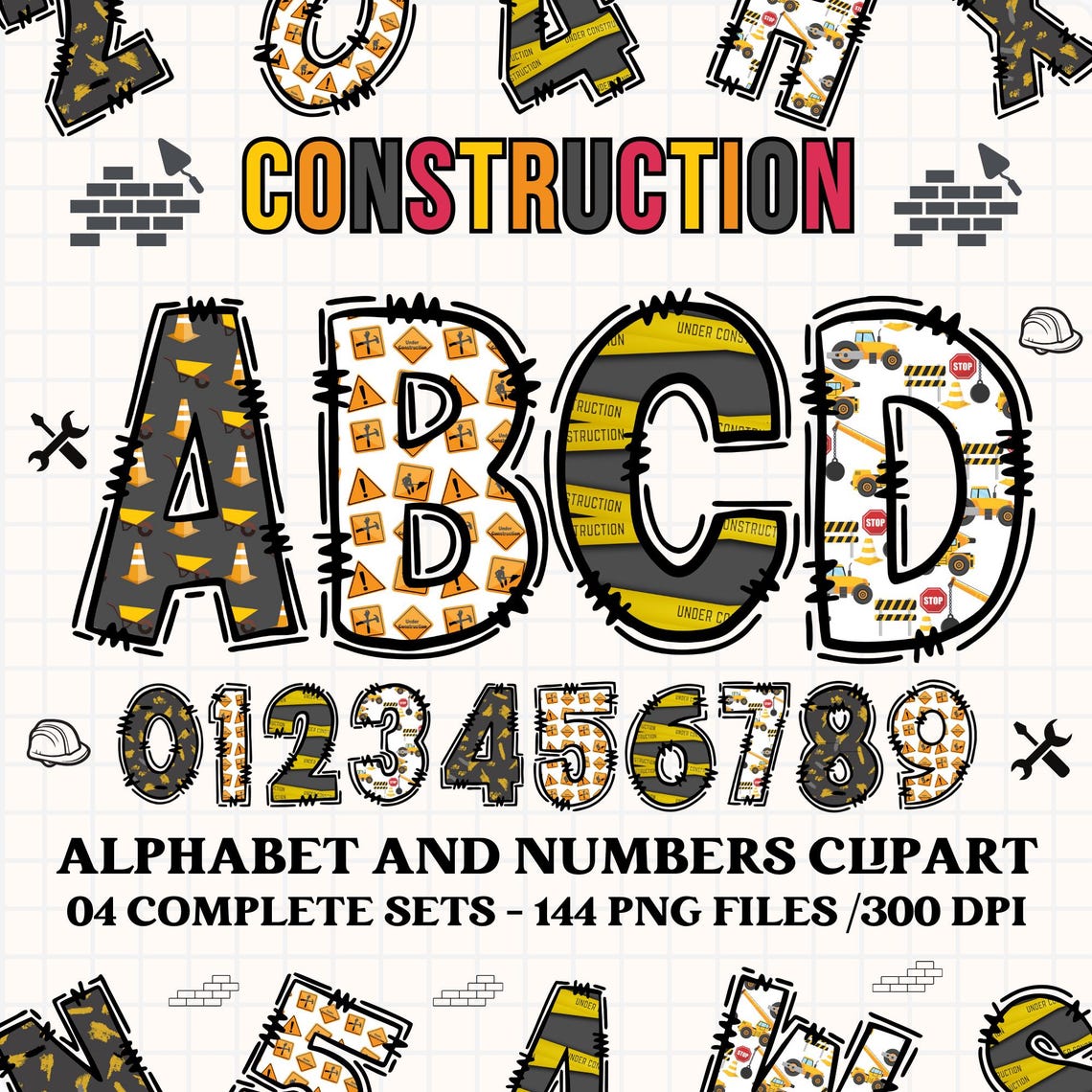 Construction Alphabet Clipart PNG. 4 Styles With Construction Cliparts ...