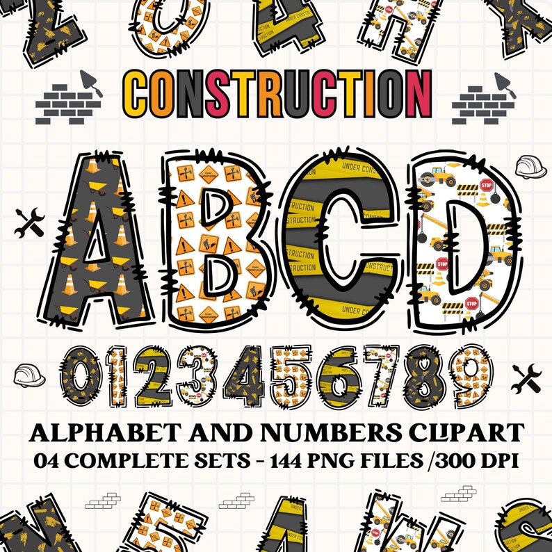 Construction Alphabet Clipart PNG. 4 Styles With Construction Cliparts ...