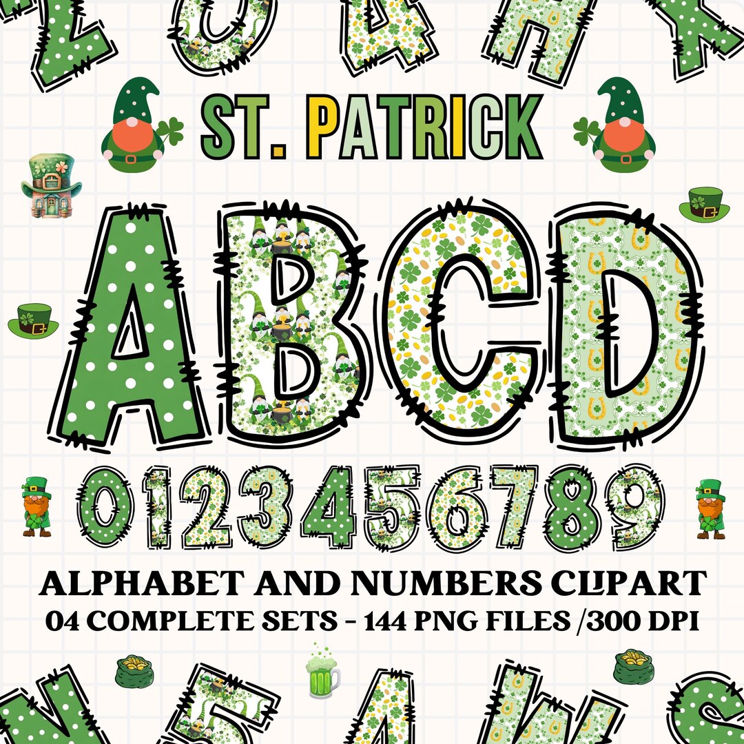 St Patrick Day Alphabet Clipart 300dpi Transparent PNG. 4 Styles With ...