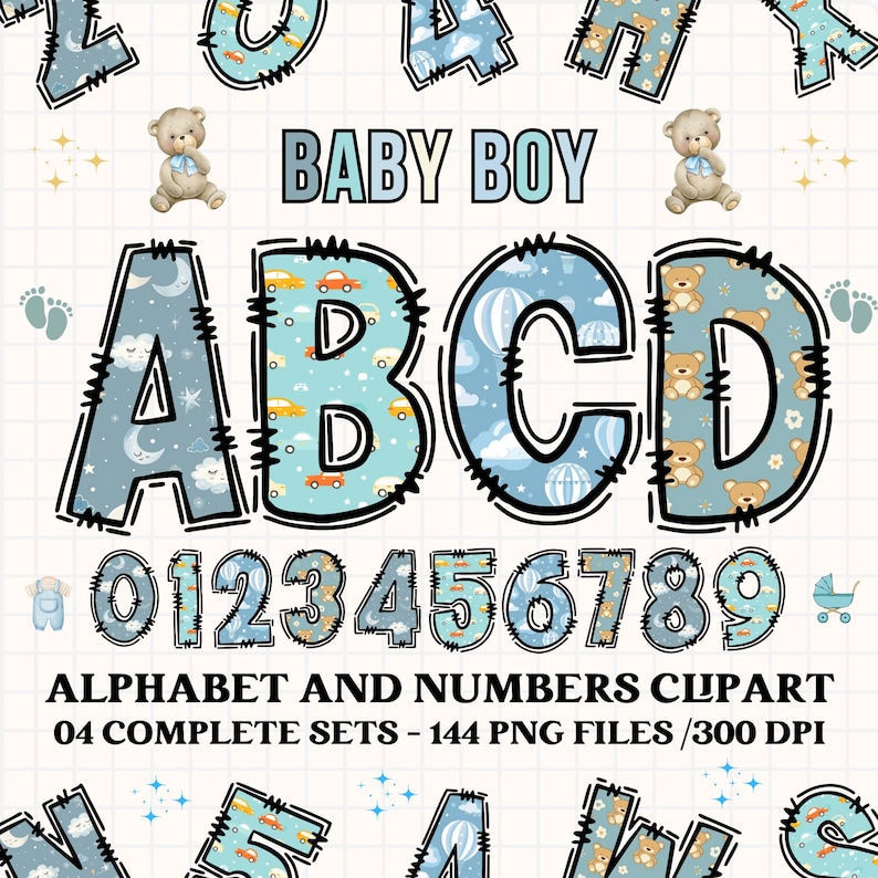 Baby Boy Alphabet Clipart PNG. 4 Styles With Baby Boy Cliparts. Baby ...