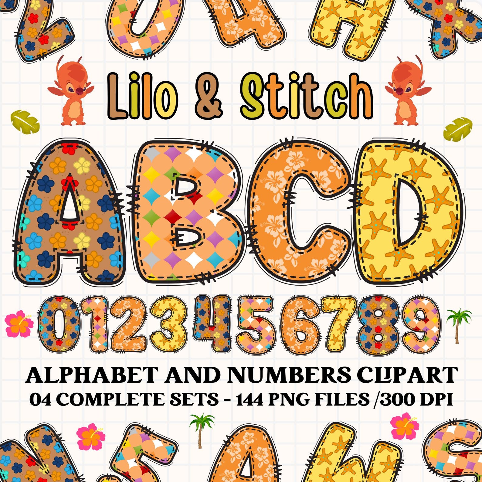 Lilo and Stitch Alphabet Clipart 300dpi Transparent PNG. 4 Styles With ...