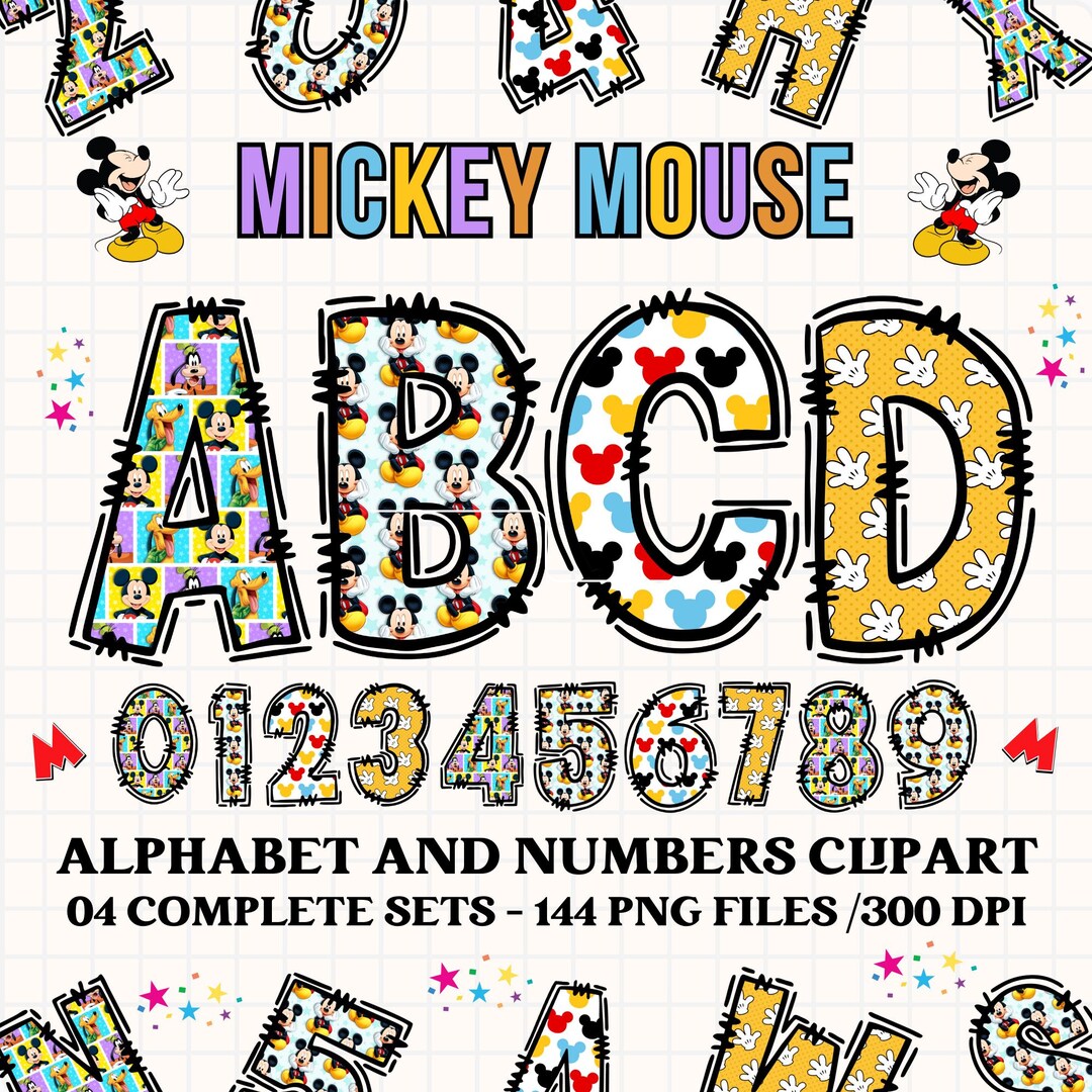 Mickey Mouse Alphabet Clipart 300dpi Transparent PNG. 4 Styles With ...