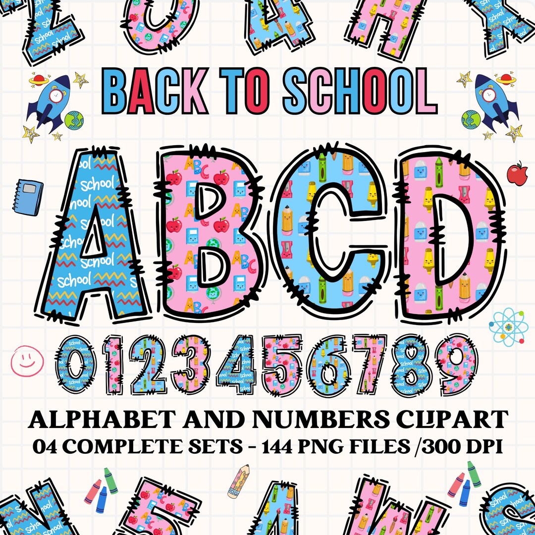 Back to School Alphabet Clipart PNG. 4 Styles With Back to School ...