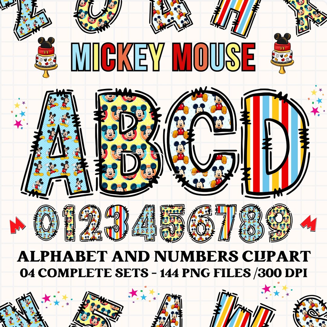 Mickey Mouse Alphabet Clipart 300dpi Transparent PNG. 4 Styles With ...