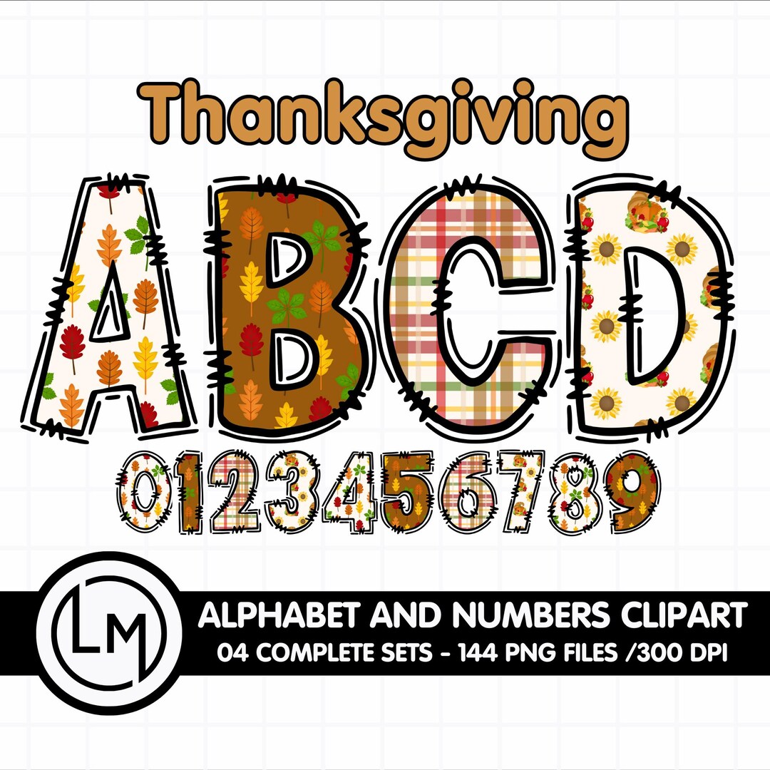Thanksgiving Alphabet Clipart PNG. 4 Styles With Thanksgiving Clipart ...