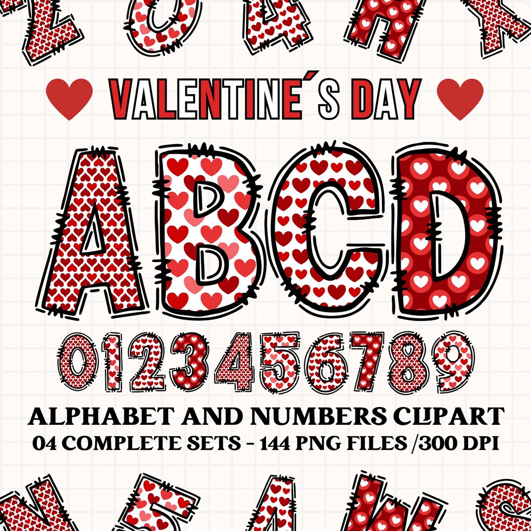 Valentines Day Alphabet Clipart PNG. 4 Styles With Valentine Day ...