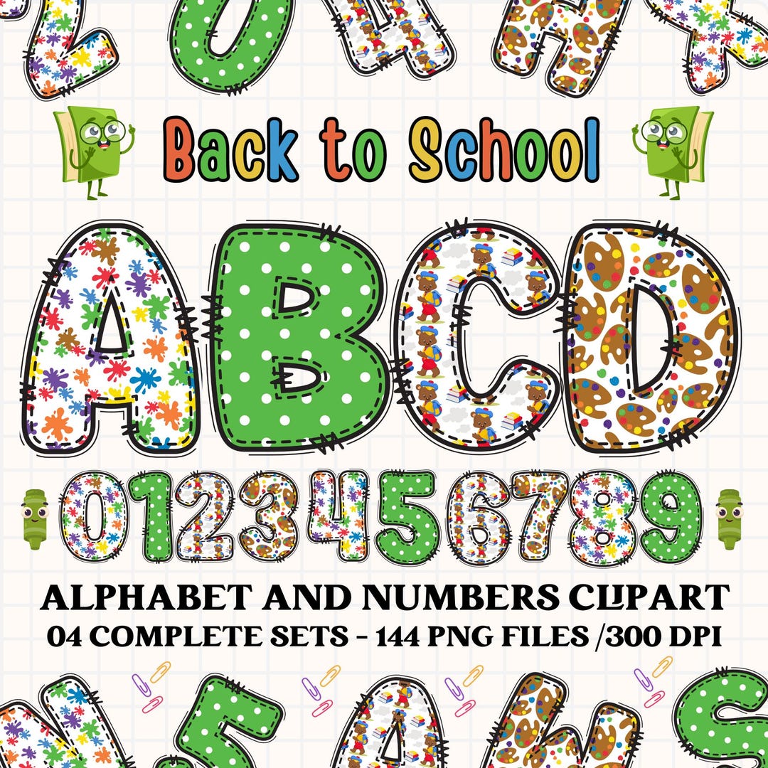 Back to School Alphabet Clipart PNG. 4 Styles With Back to School ...