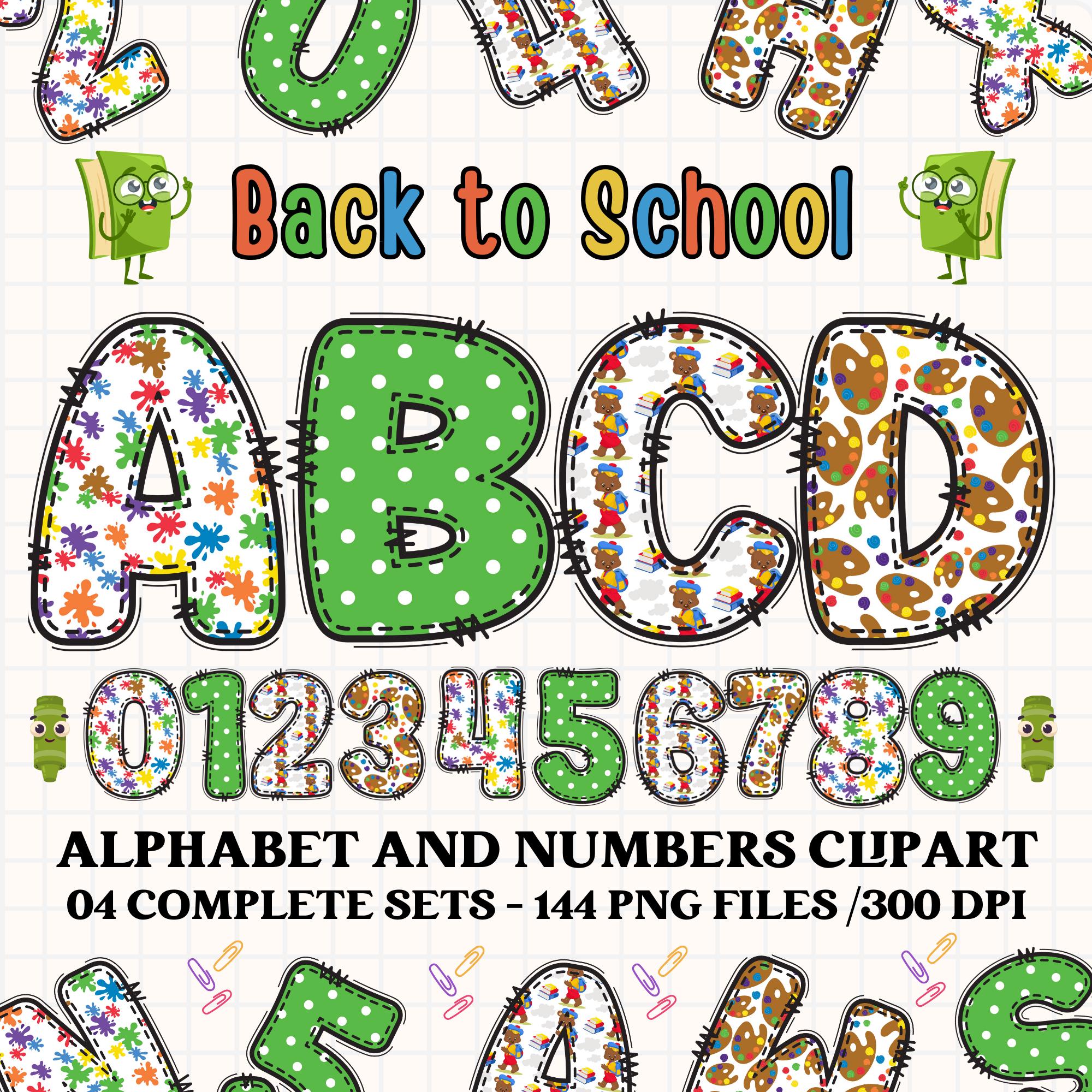 Back to School Alphabet Clipart PNG. 4 Styles With Back to School ...