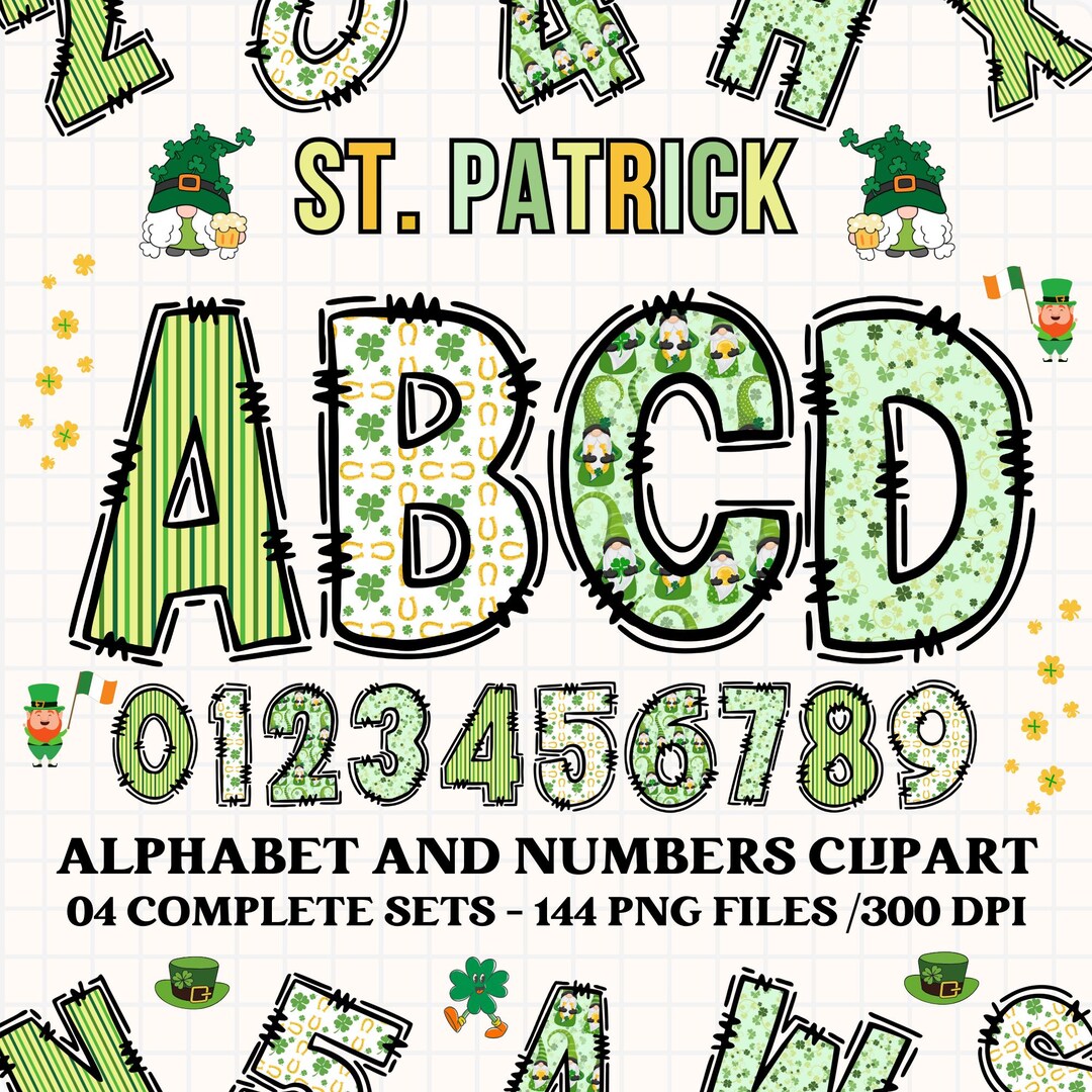 St Patrick Day Alphabet Clipart 300dpi Transparent PNG. 4 Styles With ...