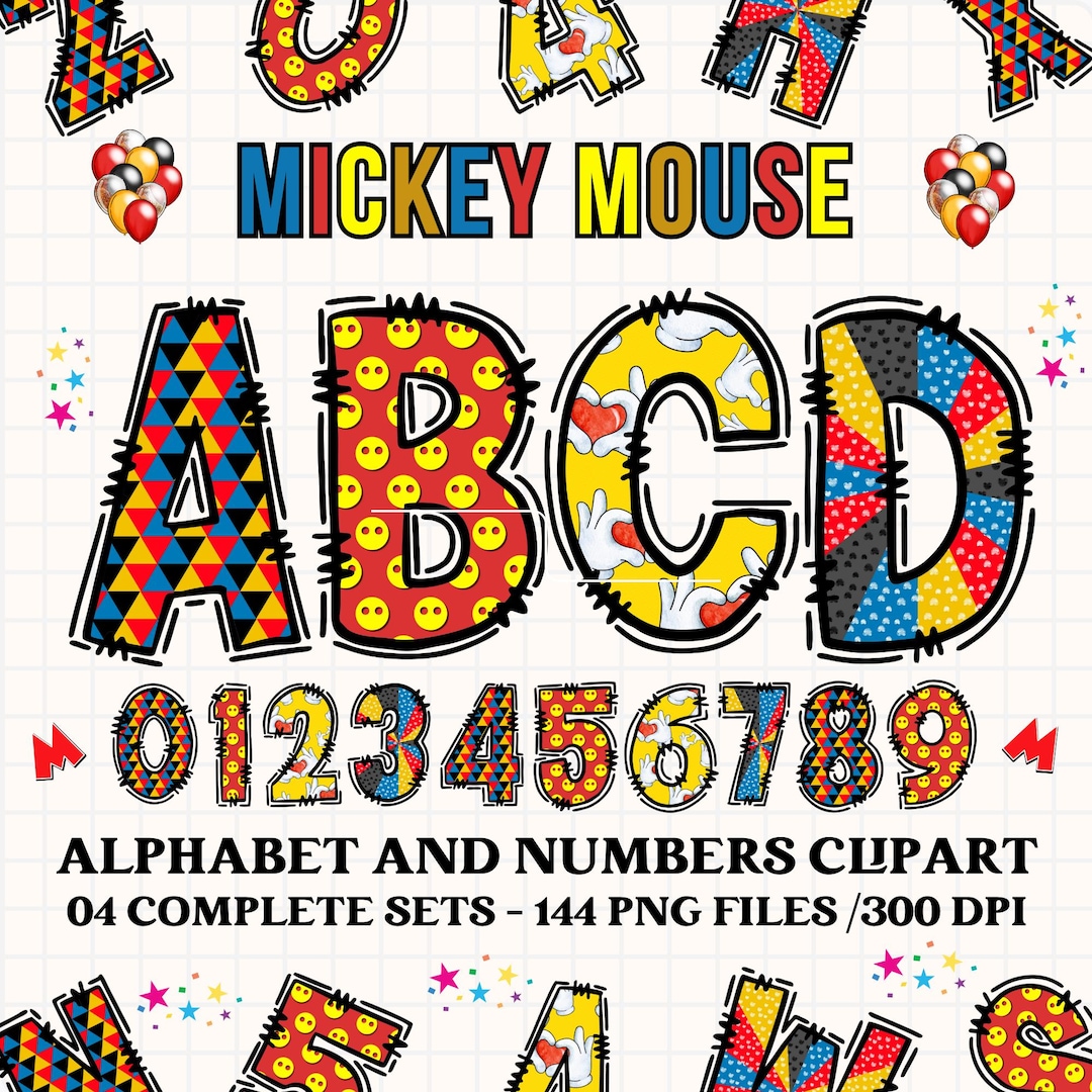 Mickey Mouse Alphabet Clipart 300dpi Transparent PNG. 4 Styles With ...