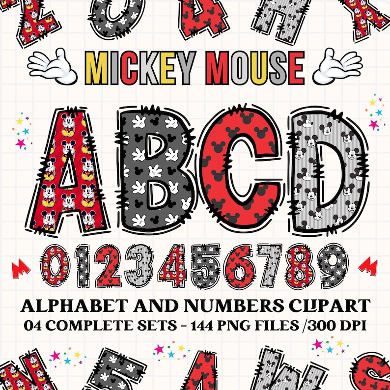 Mickey Mouse Alphabet Clipart 300dpi Transparent PNG. 4 Styles With ...