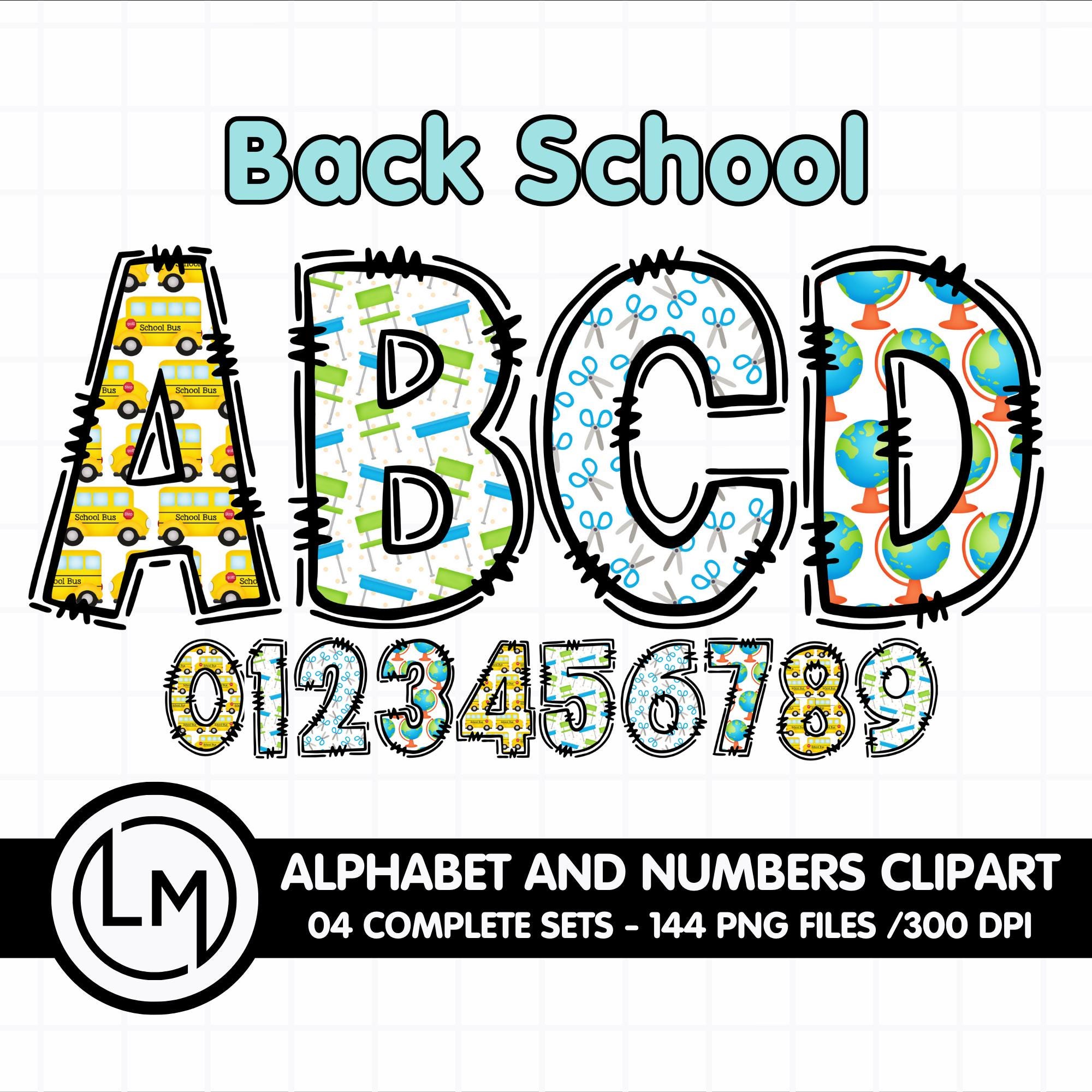 Back to School Alphabet Clipart PNG. 4 Styles With Back to School ...