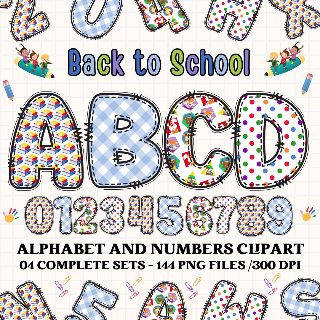 Back to School Alphabet Clipart PNG. 4 Styles With Back to School ...