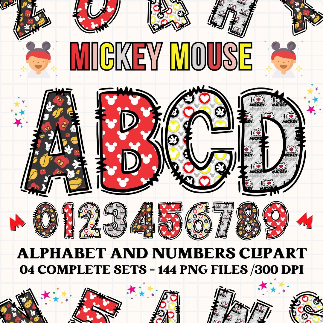 Mickey Mouse Alphabet Clipart 300dpi Transparent PNG. 4 Styles With ...