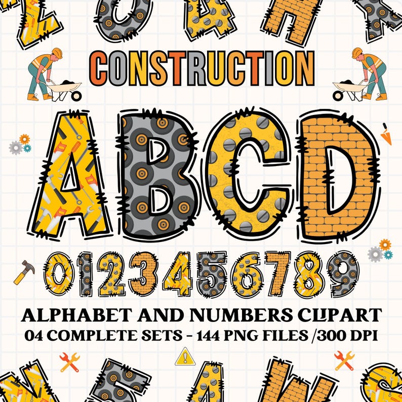 Construction Alphabet Clipart PNG. 4 Styles With Construction Cliparts ...
