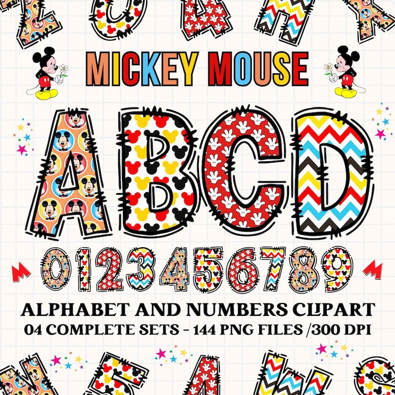 Mickey Mouse Alphabet Clipart 300dpi Transparent PNG. 4 Styles With ...