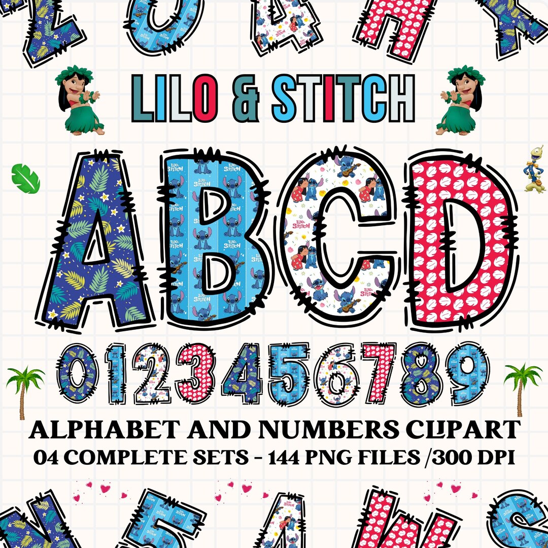 Lilo and Stitch Alphabet Clipart 300dpi Transparent PNG. 4 Styles With ...
